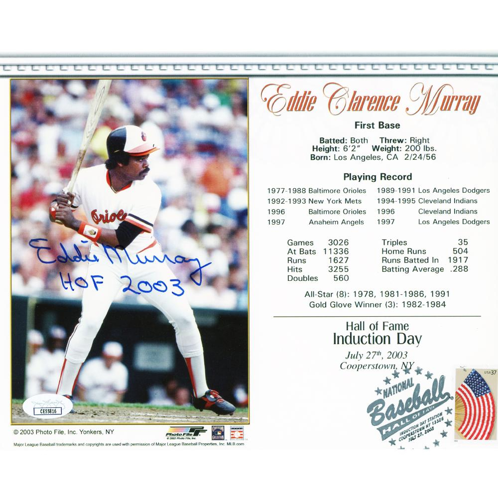Eddie Murray Signed Orioles 8x10 Hall of Fame Induction Card Inscribed ...