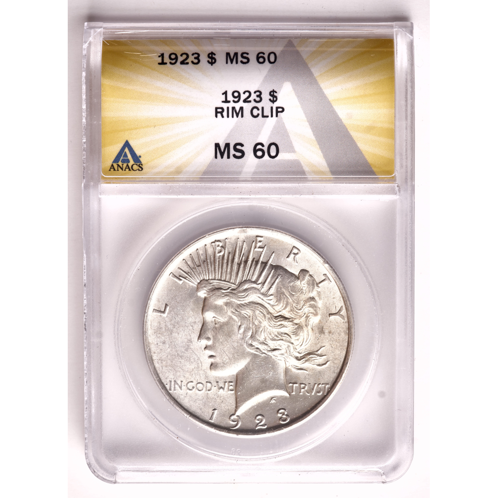 Mint Error 1923 Peace Dollar Rim Clip (ANACS MS60) | Pristine Auction