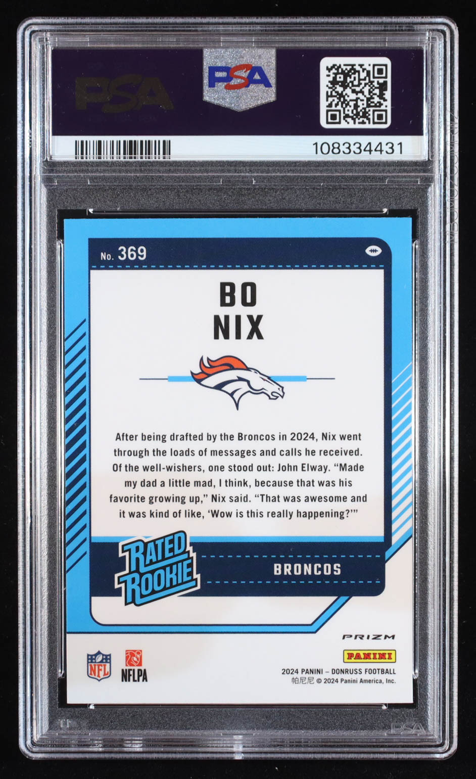 Bo Nix 2024 Donruss Optic Preview Rated Rookie Red & Green #369 RC (PSA ...
