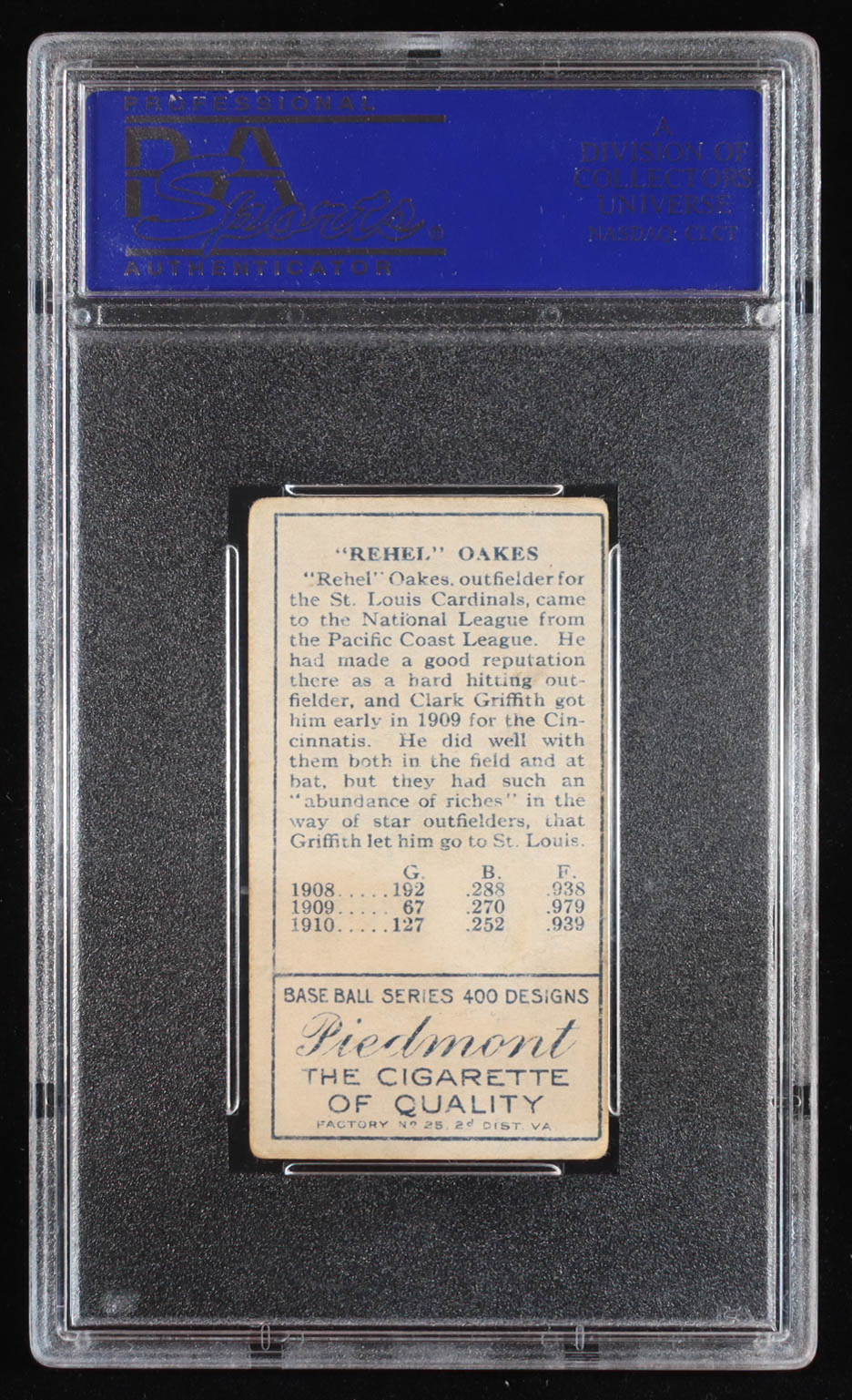 Rehel Oakes 1911 Piedmont Cigarettes #T205 (PSA 3) | Pristine Auction
