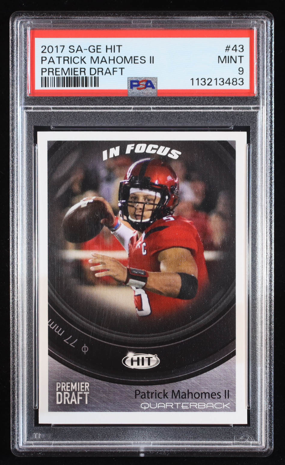 Patrick Mahomes II 2017 SAGE HIT Premier Draft In Focus #43 (PSA 9 ...