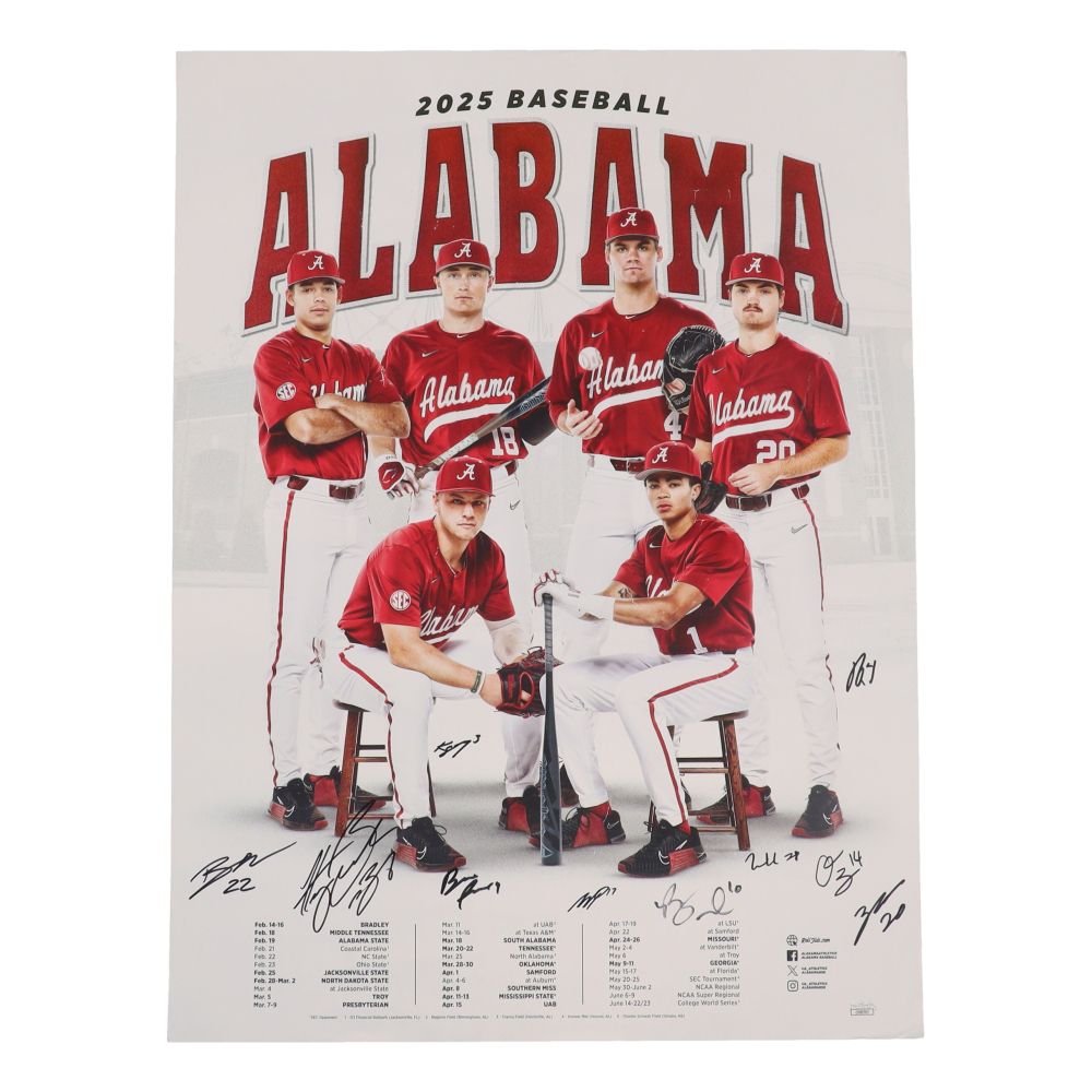 2025 Alabama Crimson Tide 18x24 Poster Signed by (10) with Kade Snell ...
