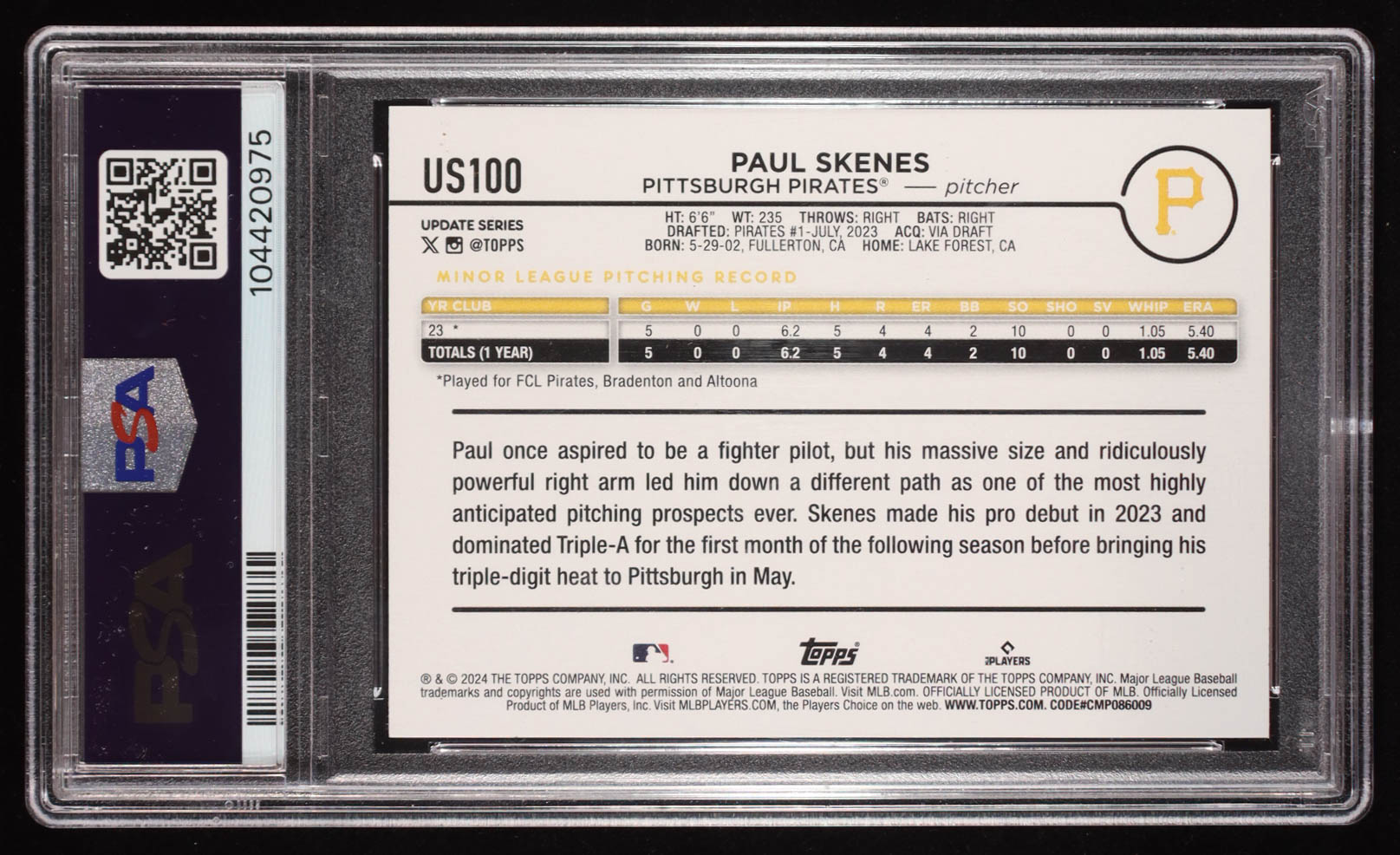 Paul Skenes 2024 Topps Update #US100 RC (PSA 10) | Pristine Auction