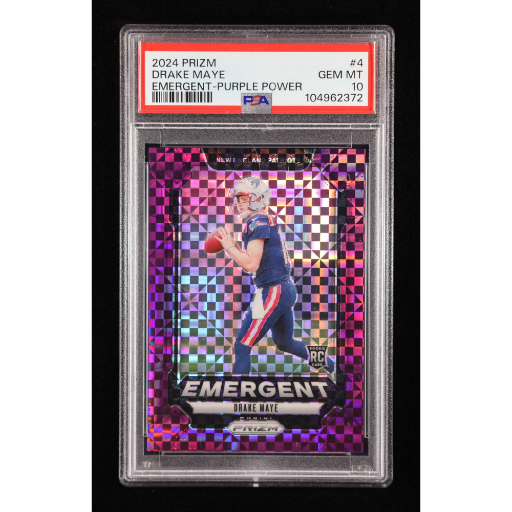 Drake Maye 2024 Prizm Emergent Purple Power #4 #34/49 RC (PSA 10 ...