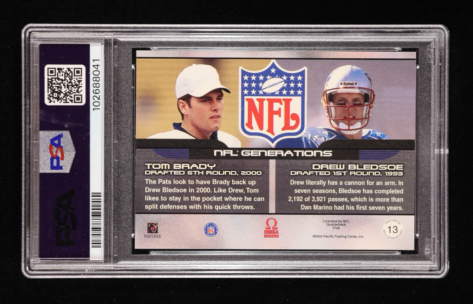 Tom Brady / Drew Bledsoe 2000 Pacific Omega Generations #13 (PSA 8 ...