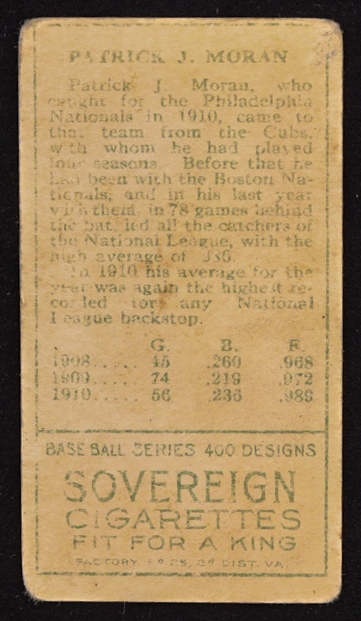 Pat Moran 1911 T205 Gold Border #140B | Pristine Auction