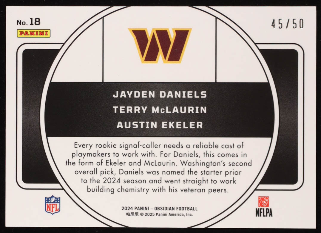 Jayden Daniels / Austin Ekeler / Terry McLaurin 2024 Panini Obsidian ...
