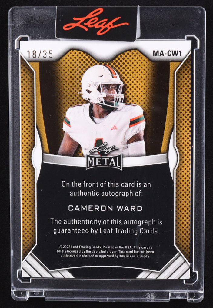 Cam Ward 2025 Leaf Metal Autograph Blue #MACW1 RC #18/35 | Pristine Auction