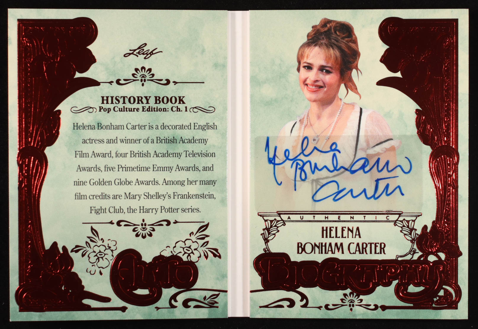 Helena Bonham Carter Signed 2025 Leaf History Book Auto Biography Red # ...