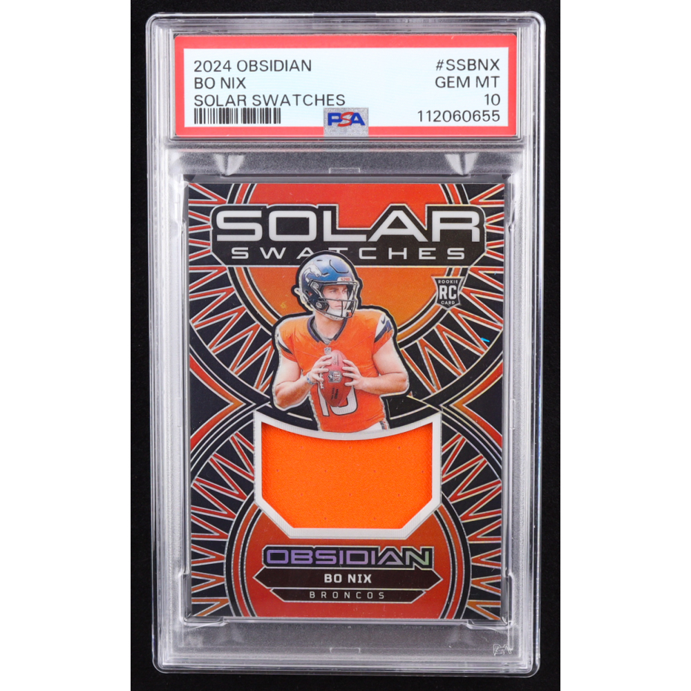 Bo Nix 2024 Panini Obsidian Solar Swatches #4 RC (PSA 10) | Pristine Auction