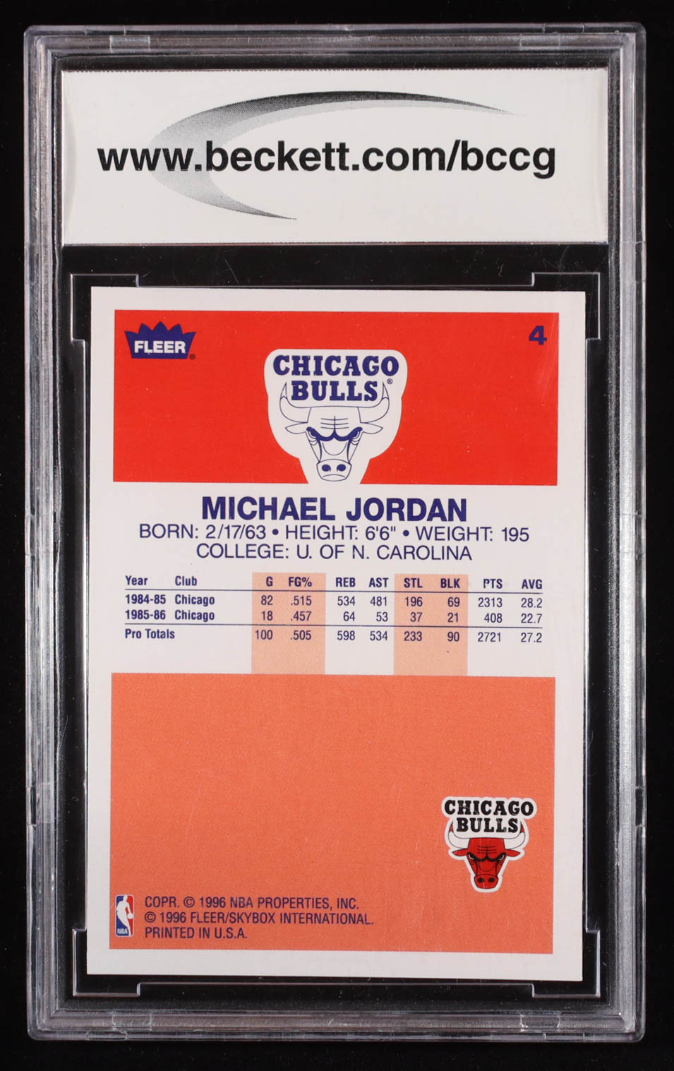 Michael Jordan 1996-97 Fleer Decade of Excellence #4 (BCCG 10 ...