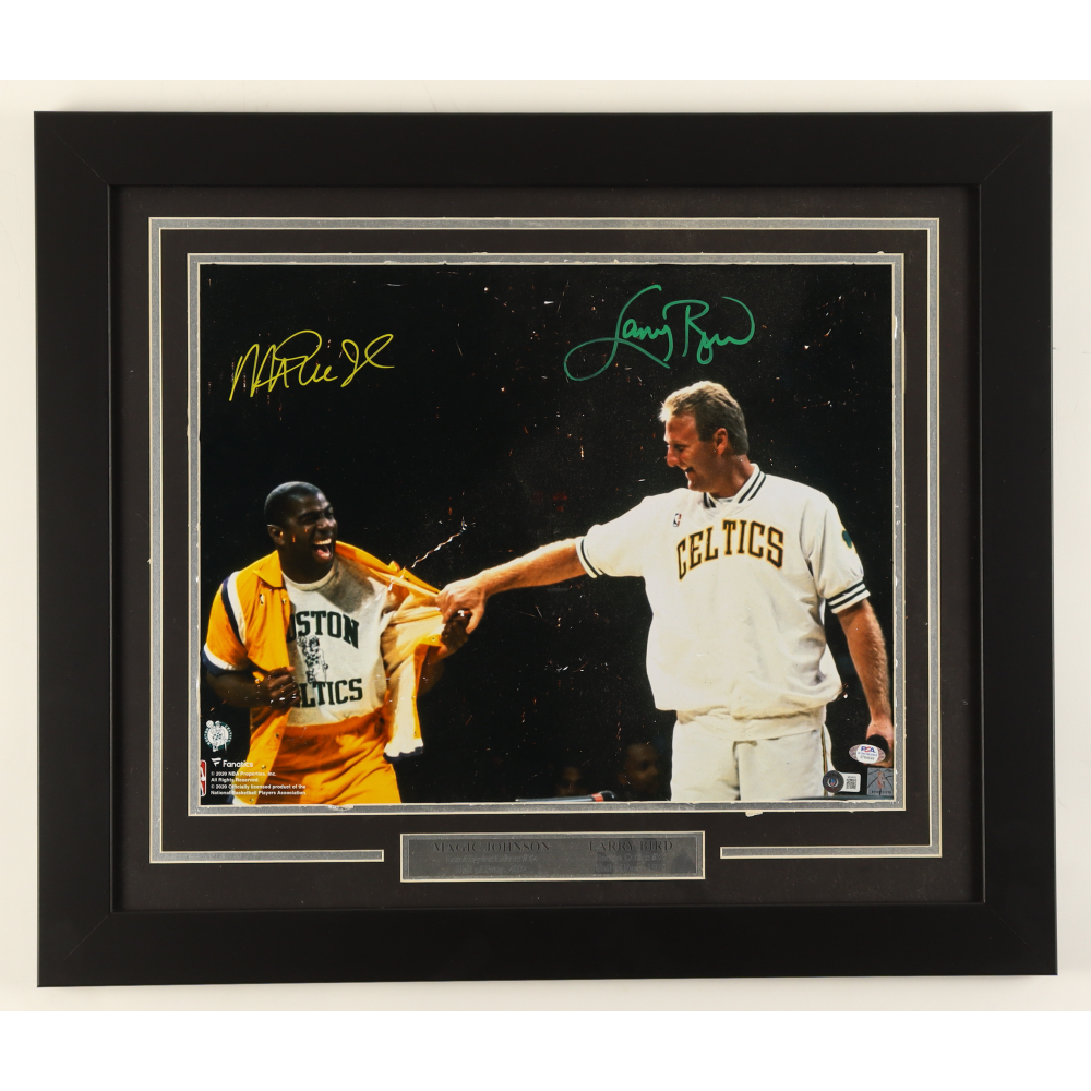 Larry Bird & Magic Johnson Signed Custom Framed Photo Display with Name ...