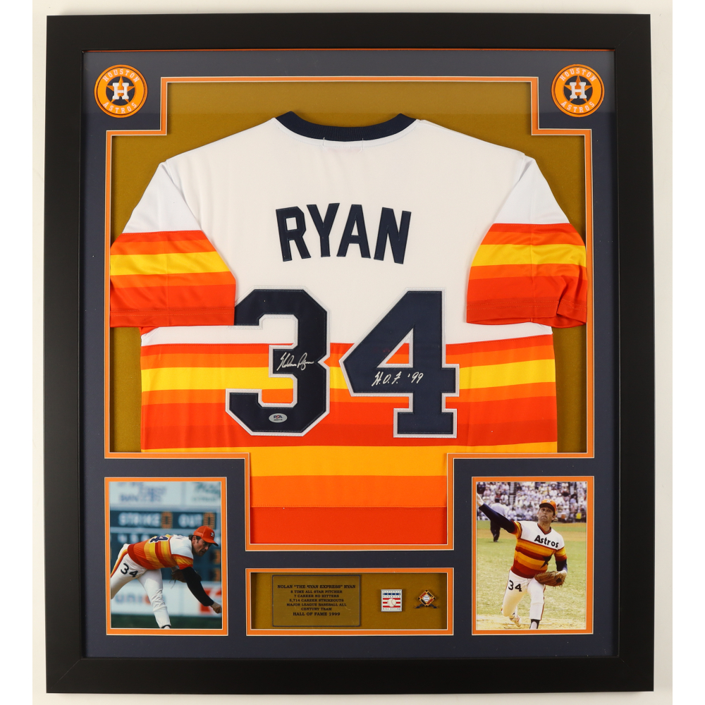 Nolan Ryan Signed Custom Framed Jersey Display Inscribed "H.O.F. '99 ...