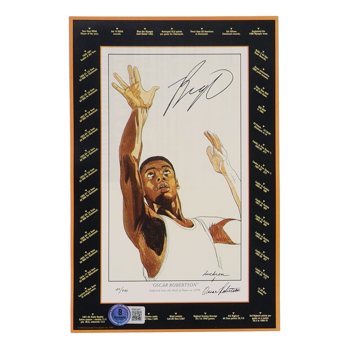 Oscar Robertson Signed LE 6.25x9.25 Commemorative Lithograph (Beckett ...
