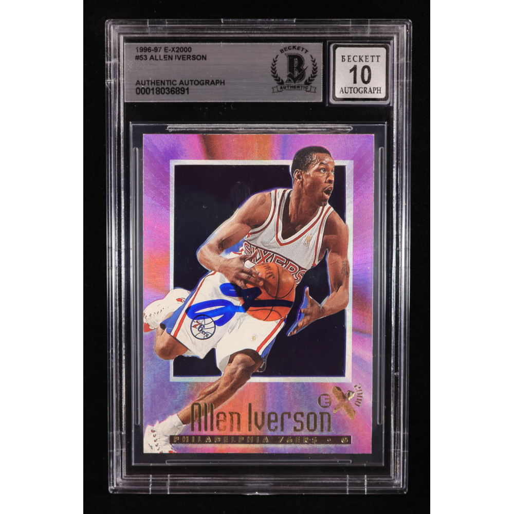 Allen Iverson Signed 1996-97 E-X2000 #53 RC (BGS | Autograph Graded 10 ...