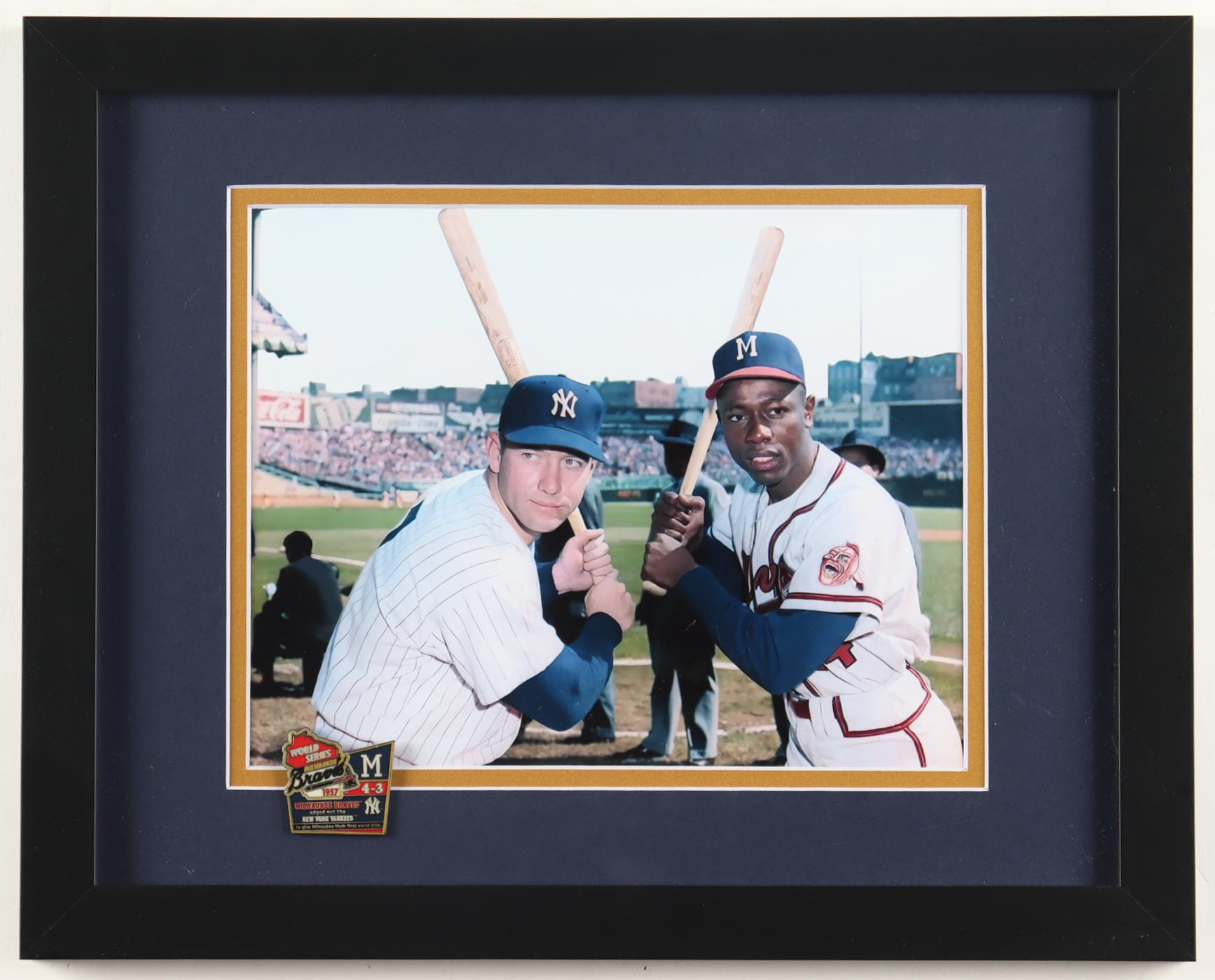 Mickey Mantle & Hank Aaron Custom Framed Photo Display With Official ...