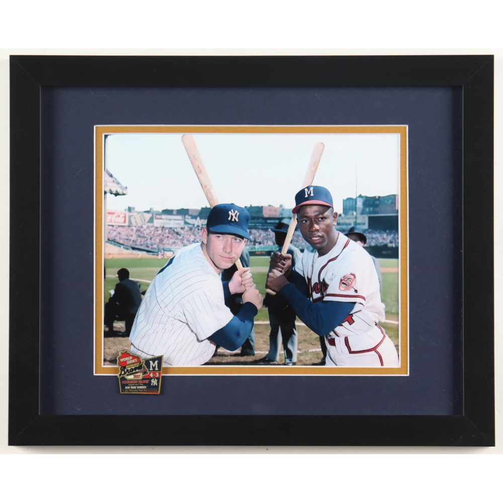 Mickey Mantle & Hank Aaron Custom Framed Photo Display With Official ...