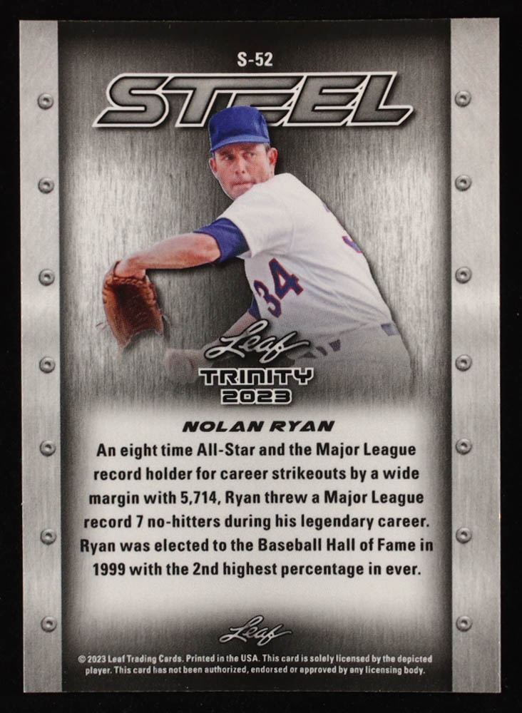 Nolan Ryan 2023 Leaf Trinity Mega Box Steel Lazer #S52 | Pristine Auction