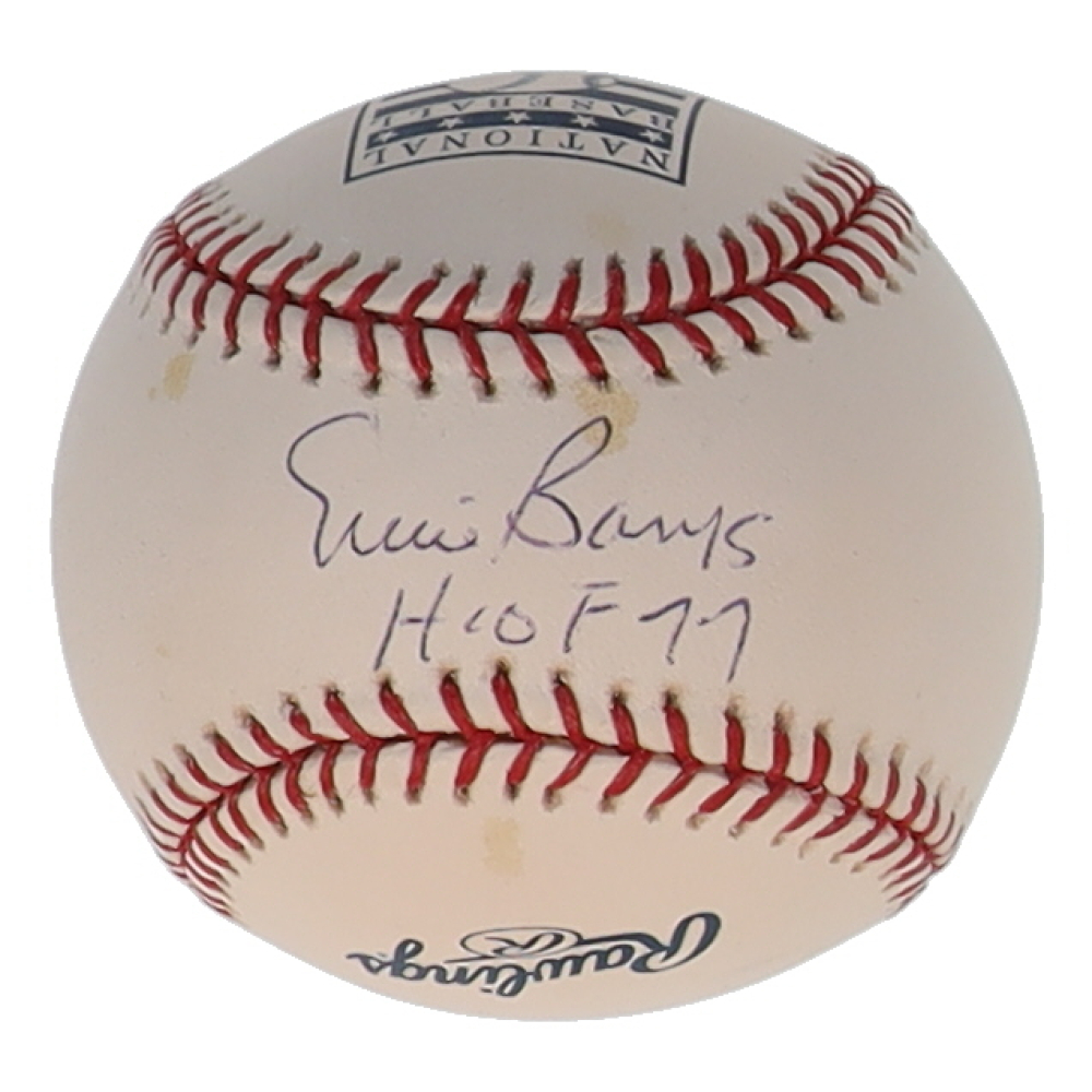 Ernie Banks Signed OML Hall of Fame Logo Baseball Inscribed "HOF 77 ...