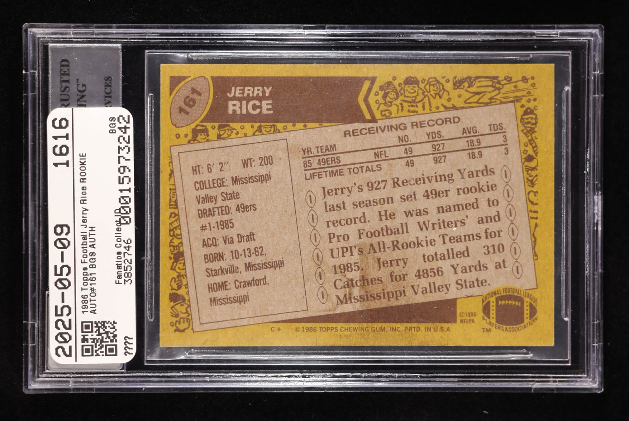 Jerry Rice Signed 1986 Topps #161 RC (BGS Autograph 10) | Pristine Auction