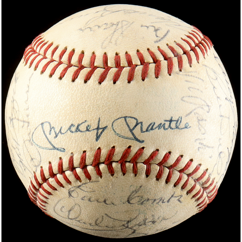 1970 Yankees Old-Timers Baseball Signed by (24) with Mickey Mantle, Joe ...