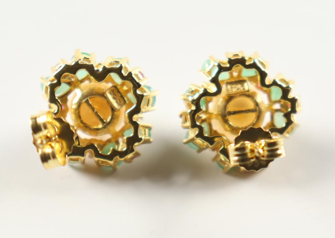 New 2.40 Carats Pair of Emerald, Ruby & Button Pearl Earrings ...