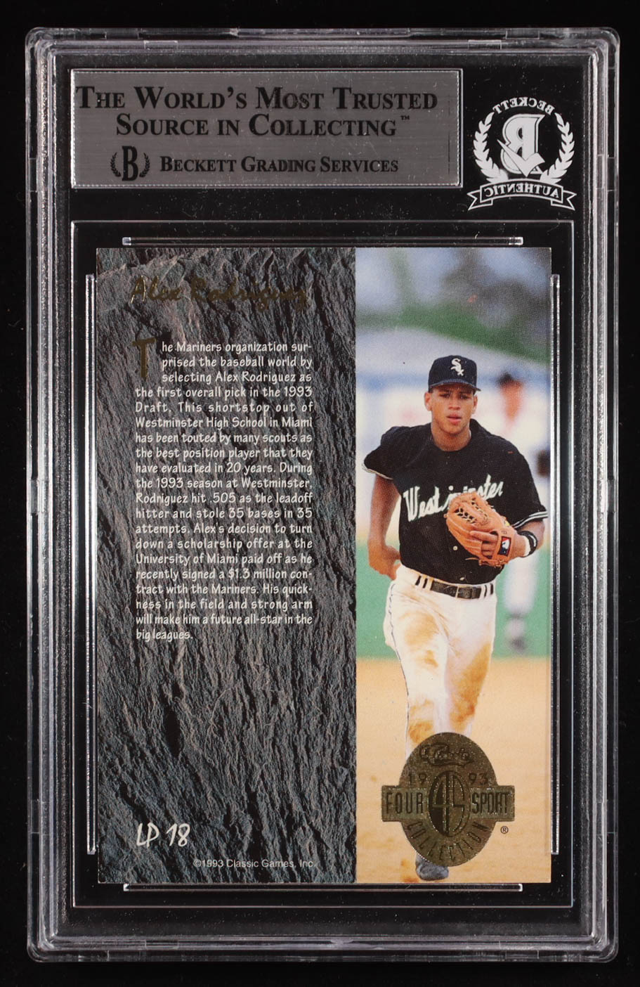 Alex Rodriguez Signed 1993 Classic Four Sport LPs #LP18 RC (BGS ...