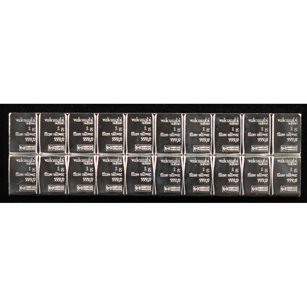 Uncut Sheet of (20) 1 Gram .999 Fine Silver Valcambi Bullion Bars | Pristine Auction