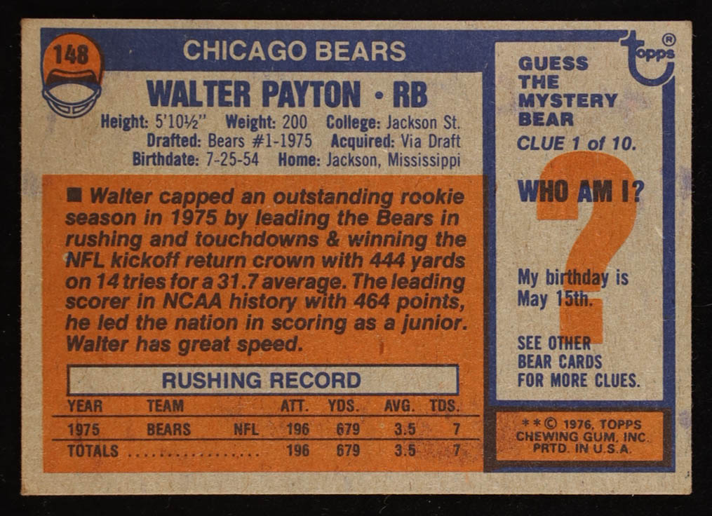 Walter Payton 1976 Topps #148 RC | Pristine Auction