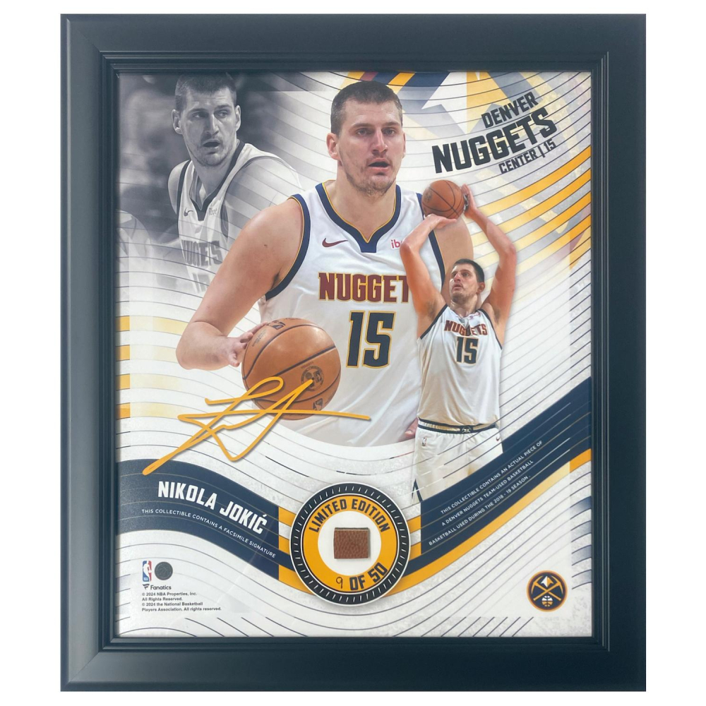 Nikola Jokic LE Nuggets Custom Framed Game-Used Basketball Piece ...