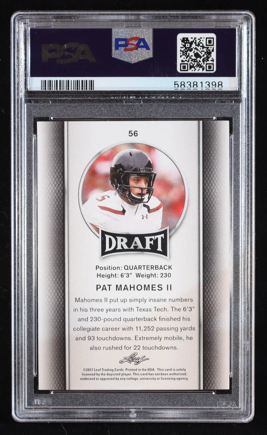 Patrick Mahomes II 2017 Leaf Draft #56 RC (PSA 10) | Pristine Auction