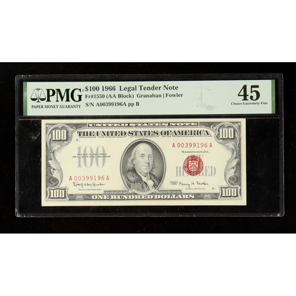 1966 U.S. Legal Tender Note, Red Seal - Fr. 1550 (AA Block) Signed ...