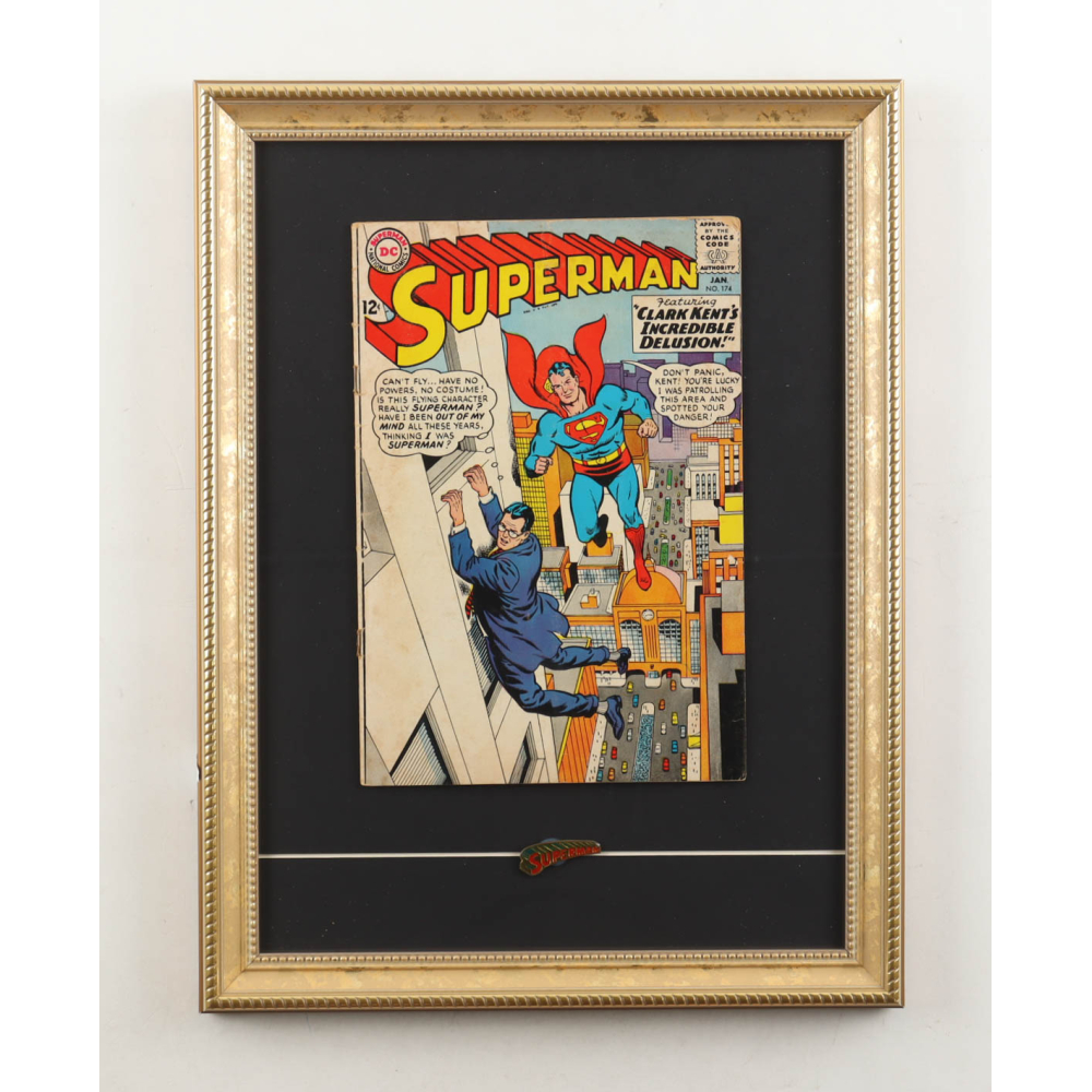 1965 "Superman" Issue #174 Custom Framed Comic Book Display With Superman Metal Logo Pin ...