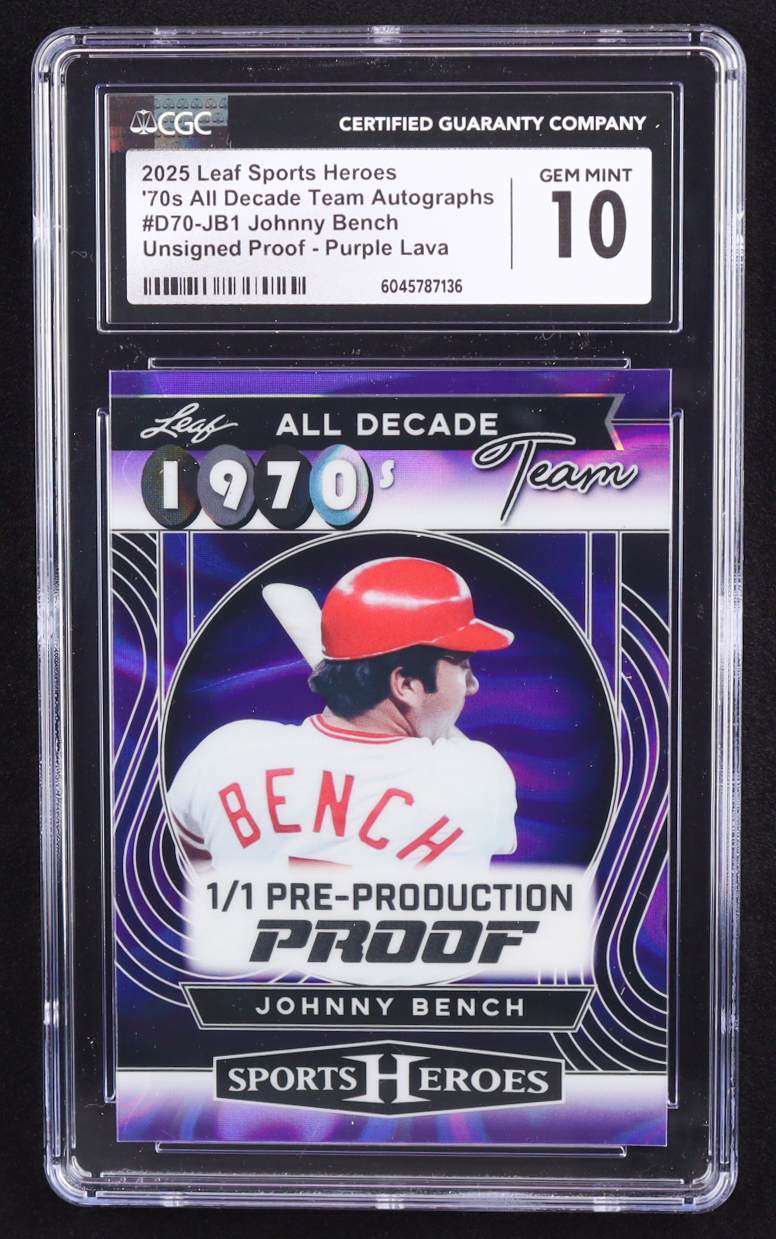 Johnny Bench 2025 Leaf Sports Heroes '70s All Decade Team Purple Lava ...
