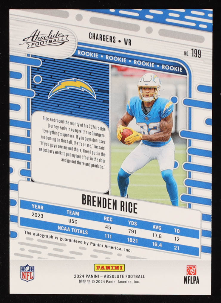 Brenden Rice 2024 Absolute Signatures Spectrum #199 RC #173/299 ...