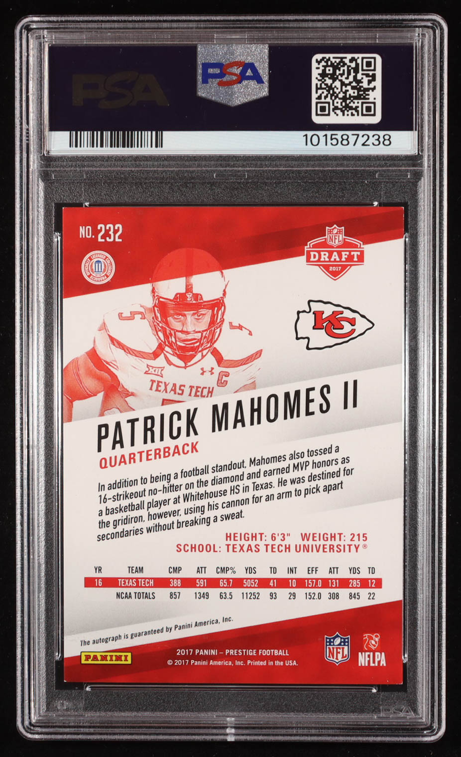 Patrick Mahomes II Signed 2017 Prestige Rookie Autographs Xtra Points ...