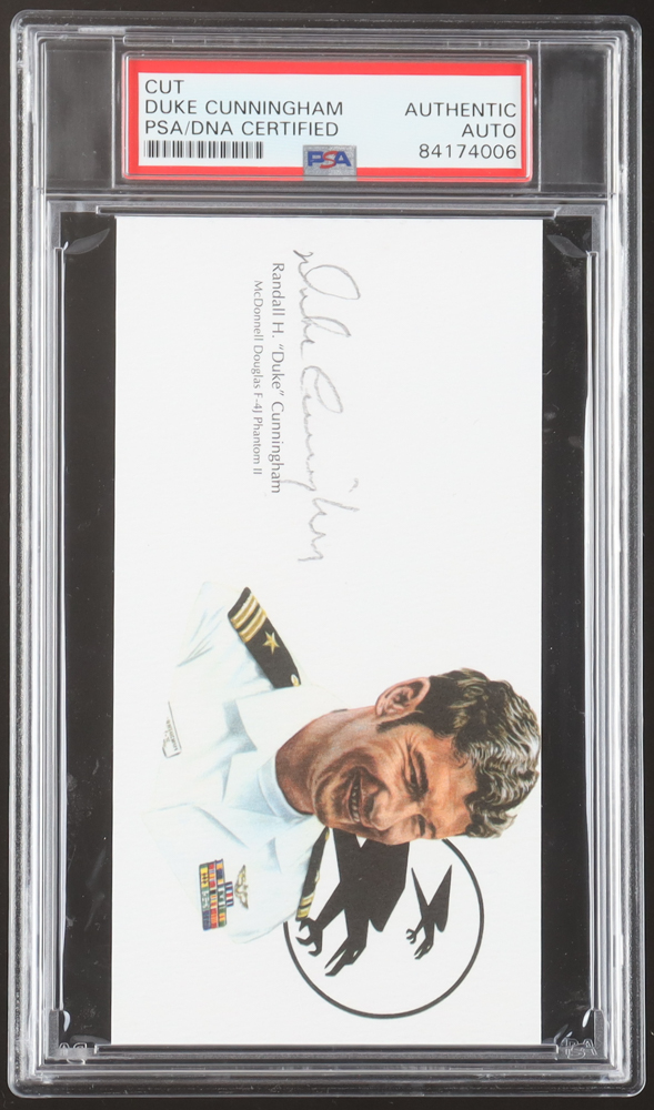 Duke Cunningham Signed 2.75x5.5 Cut with Portrait Vietnam Navy Ace (PSA ...