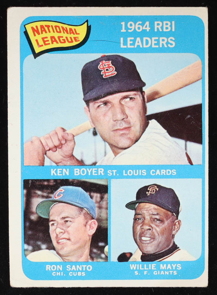 Ken Boyer / Willie Mays / Ron Santo 1965 Topps '64 NL RBI Leaders #6 ...