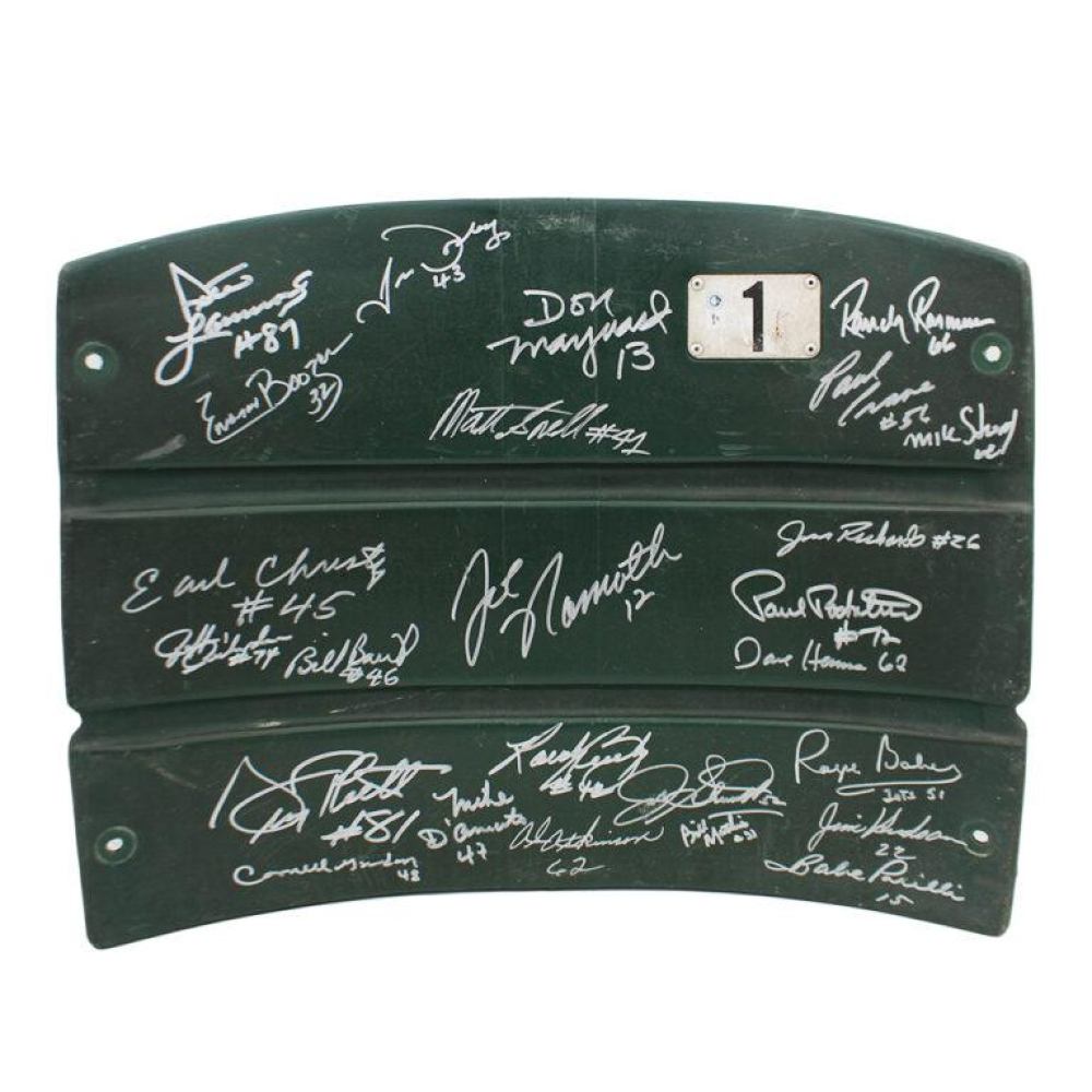 1969 Jets Shea Stadium Seatback Team-Signed By (25) with Joe Namath ...