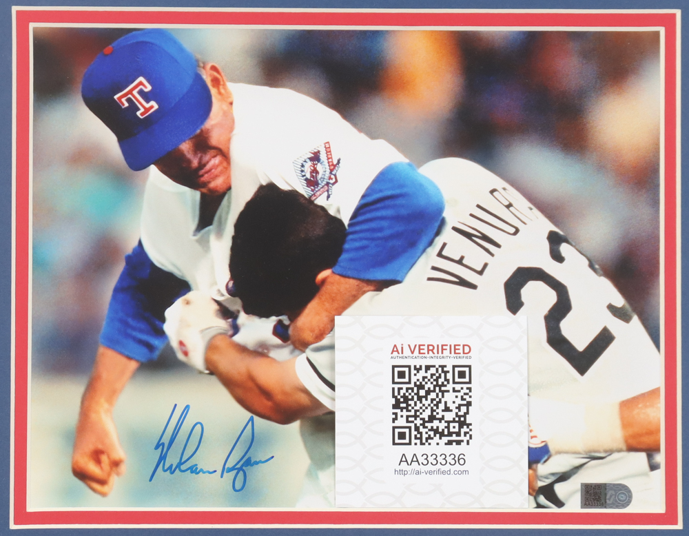 Nolan Ryan Signed Rangers 14x24 Custom Matted Photo Display (AIV ...