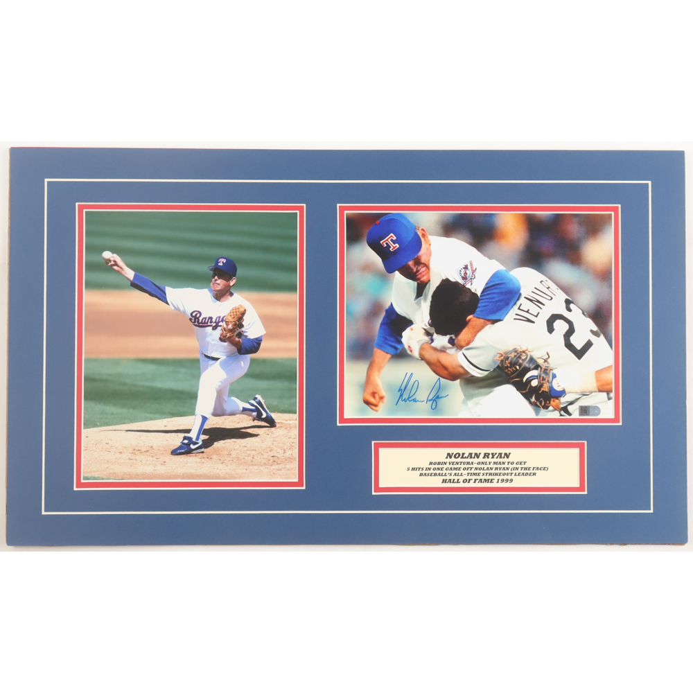 Nolan Ryan Signed Rangers 14x24 Custom Matted Photo Display (AIV ...