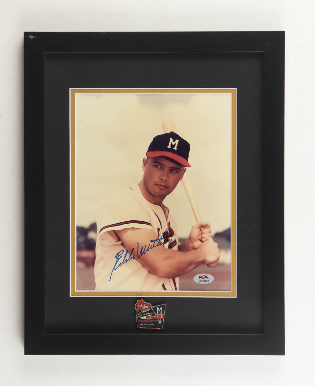 Eddie Matthews Signed Custom Framed Braves Photo Display With 1957 ...