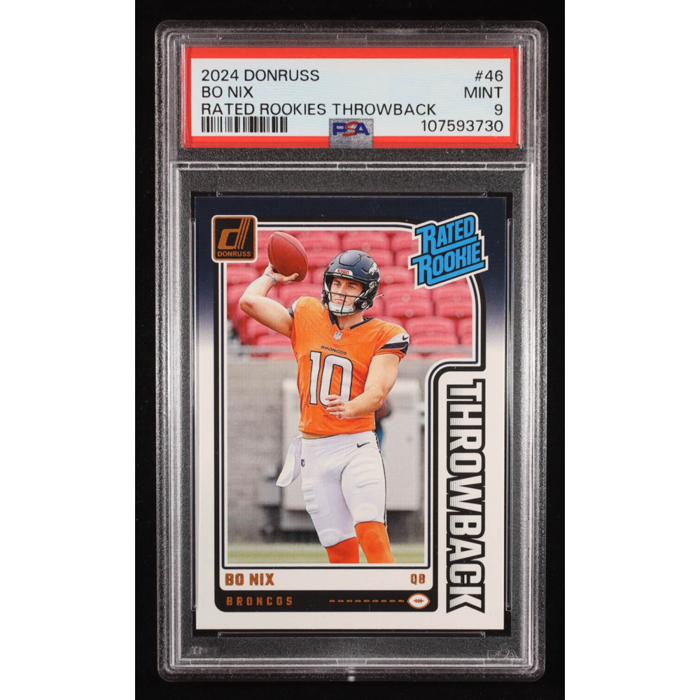 Bo Nix 2024 Donruss Rated Rookies Throwback #46 RC (PSA 9) | Pristine ...