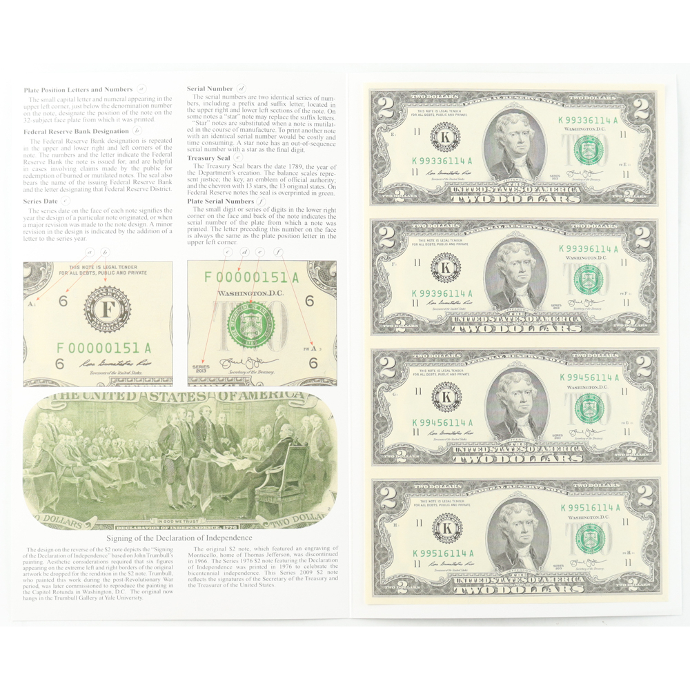 Uncut Sheet of (4) 2013 $2 Federal Reserve Bank Notes | Pristine Auction