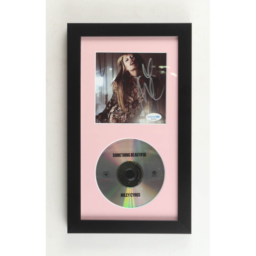Miley Cyrus Signed Custom Framed "Something Beautiful" CD Album Insert ...