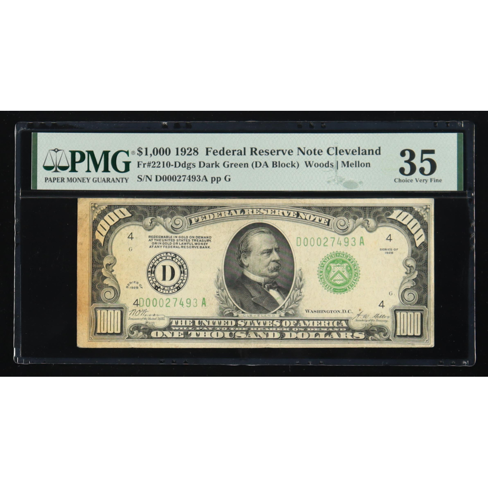1928 $1,000 One Thousand Dollars Federal Reserve Note "Dark Green ...