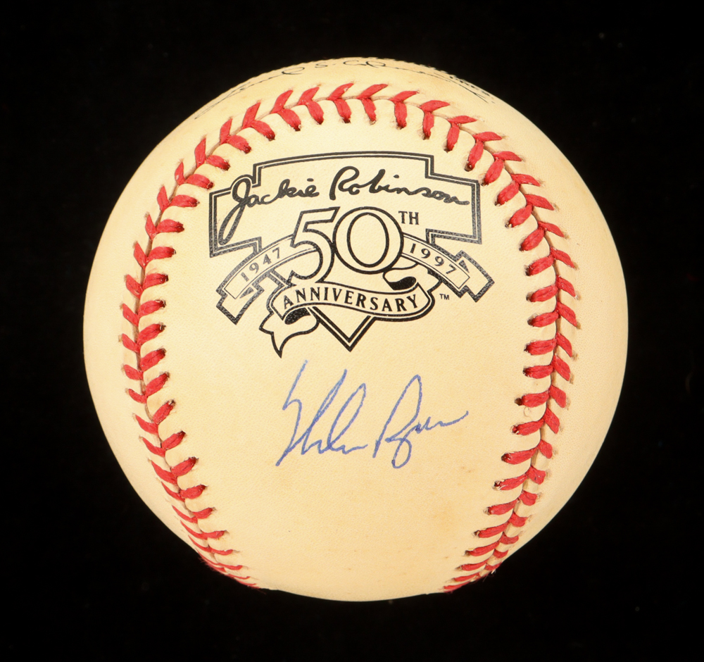 Nolan Ryan Signed ONL Jackie Robinson 50th Anniversary Logo Baseball With Display Case (PSA ...