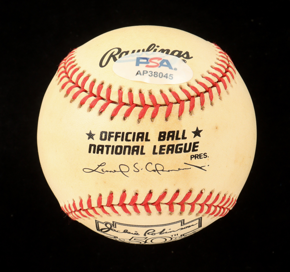 Nolan Ryan Signed ONL Jackie Robinson 50th Anniversary Logo Baseball With Display Case (PSA ...