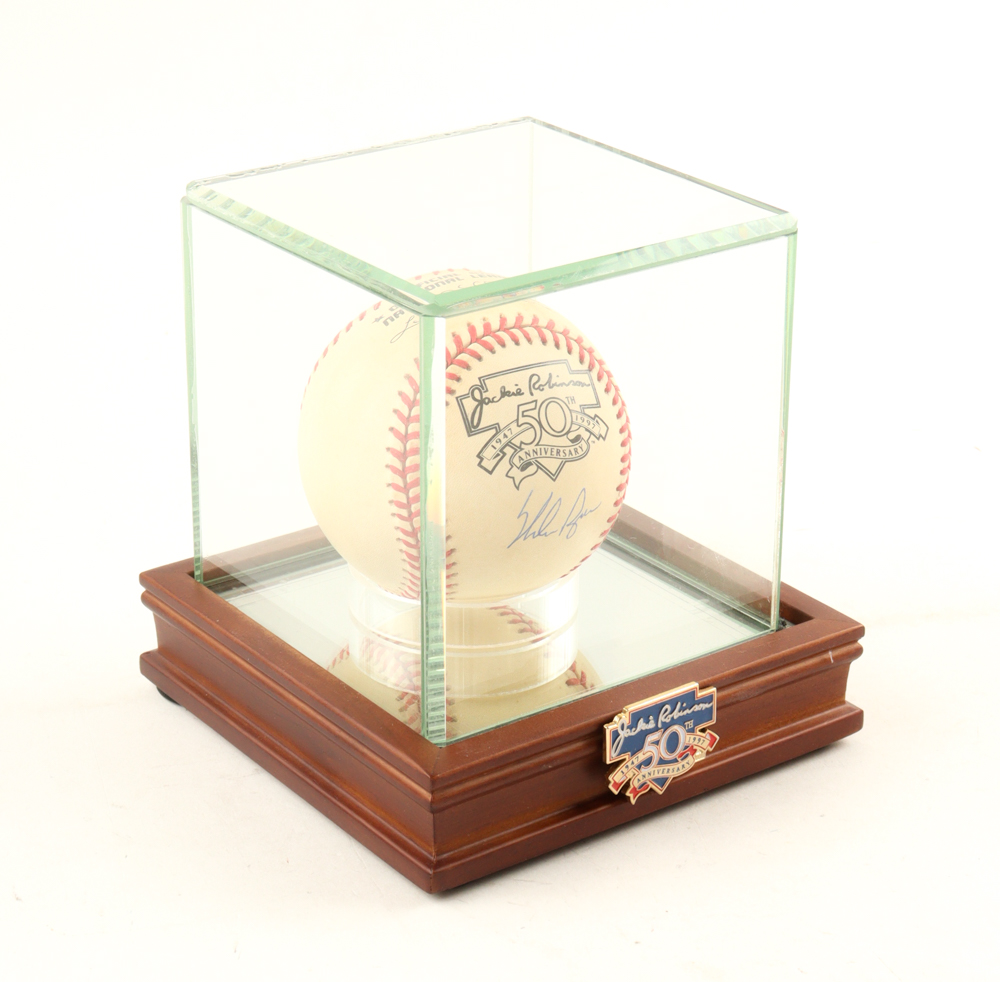 Nolan Ryan Signed ONL Jackie Robinson 50th Anniversary Logo Baseball With Display Case (PSA ...