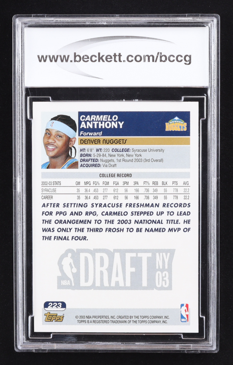 Carmelo Anthony 2003-04 Topps #223 RC (BCCG 10) | Pristine Auction